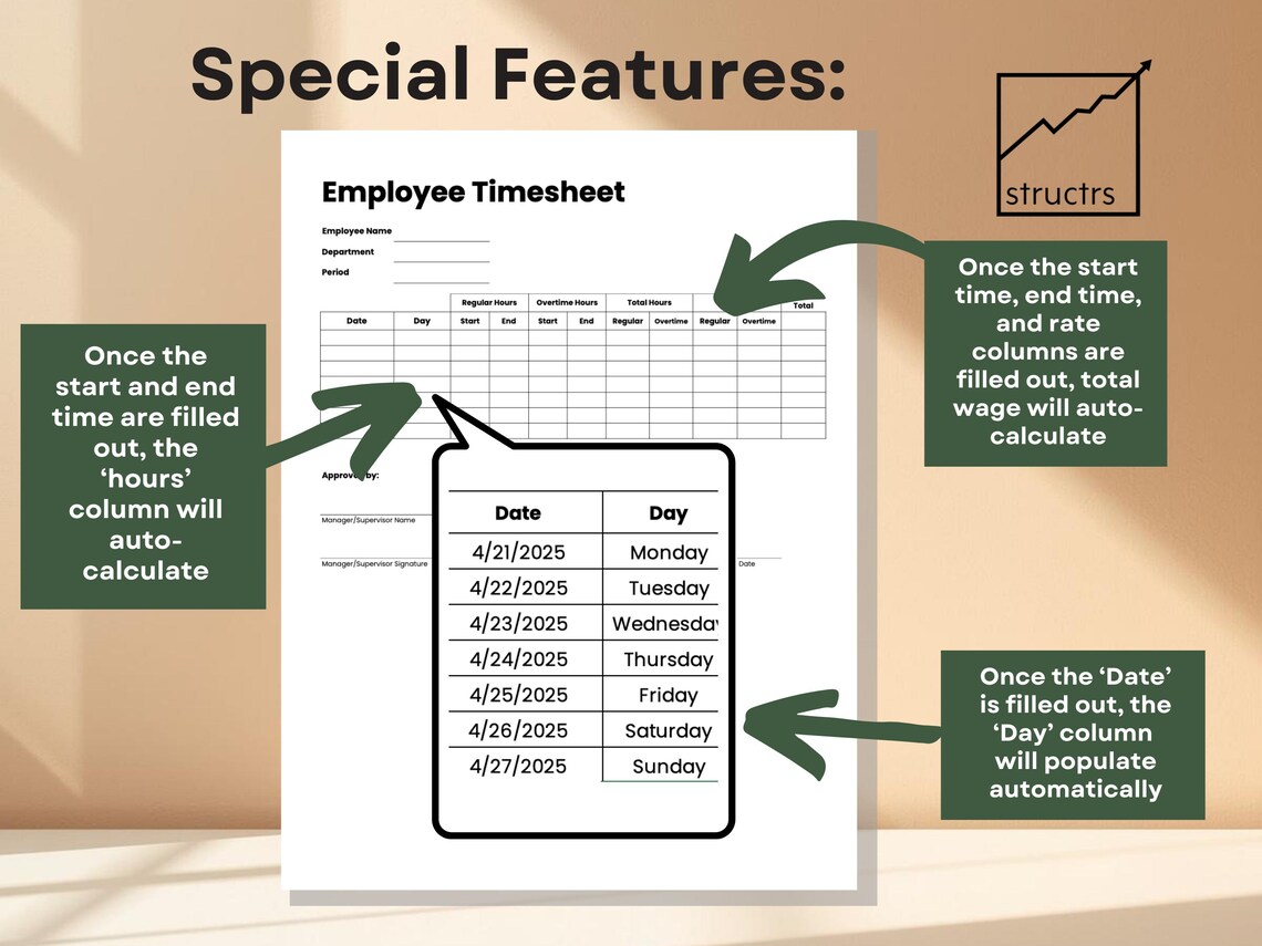 Auto-calculating Employee Timesheet Template: Excel + Google Sheets ...