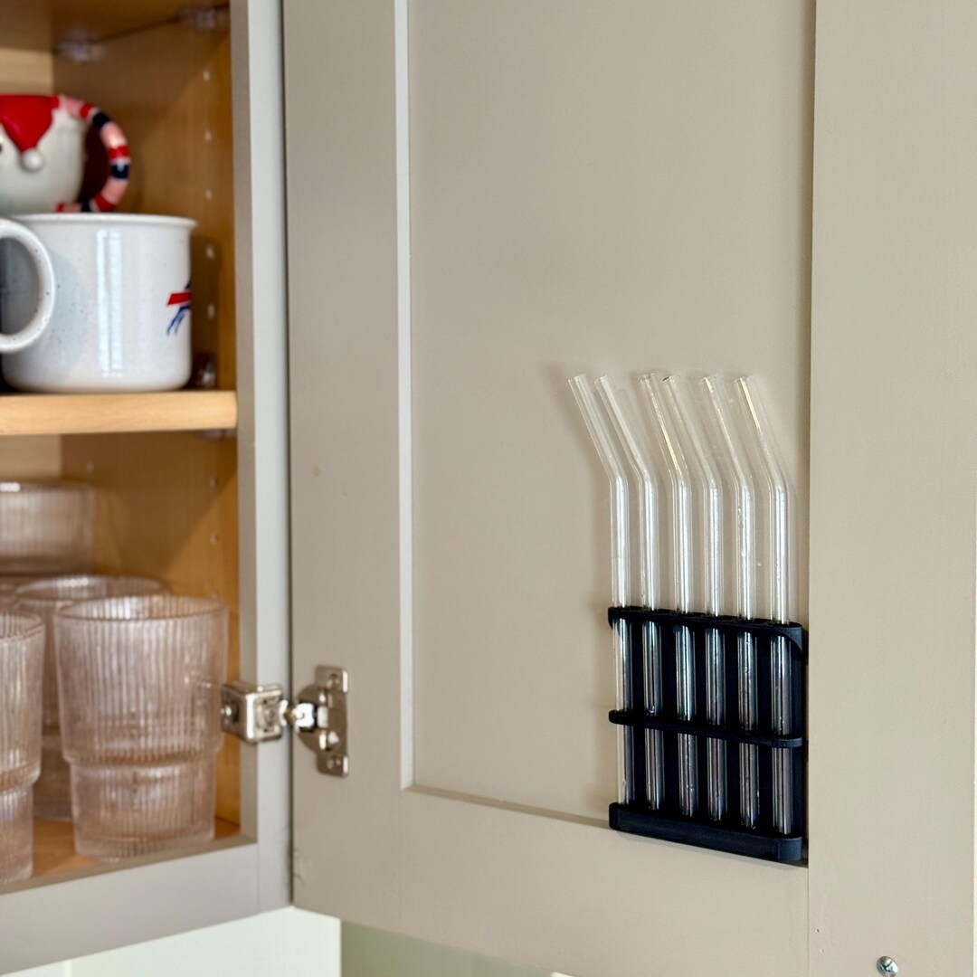 Straw Organizer for Kitchen – Slim Metal or Glass Straw Holder ...