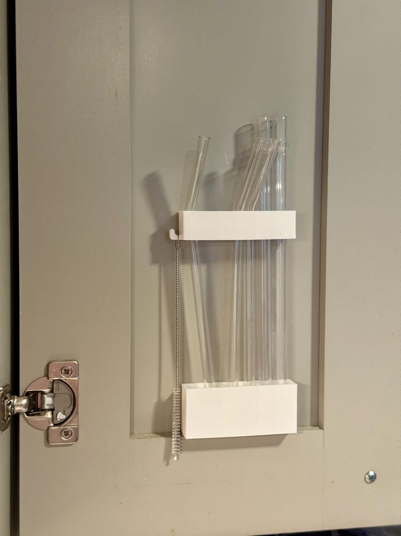 Narrow Reusable Straw Organizer With Hooks – Thin Cabinet or Wall Mount ...