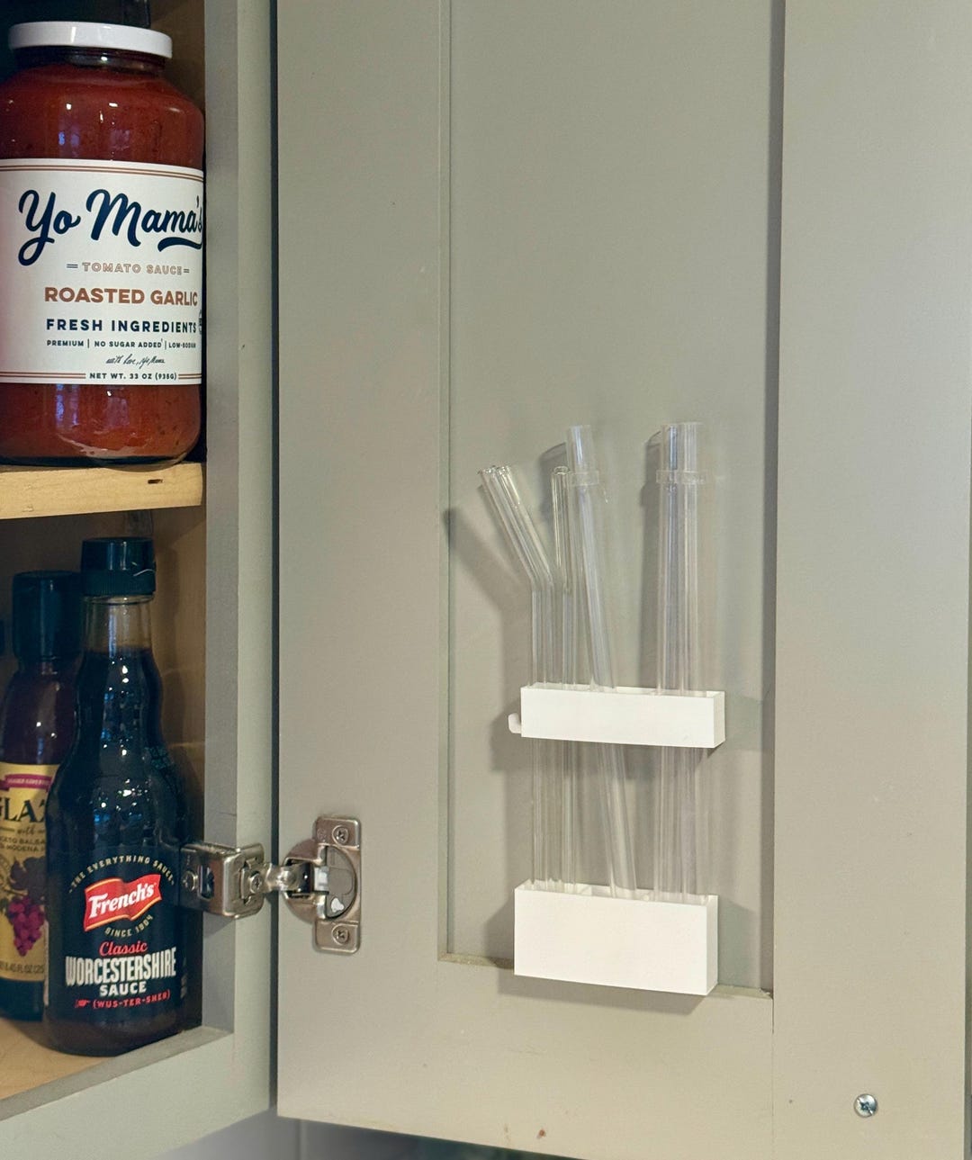 Narrow Reusable Straw Organizer With Hooks – Thin Cabinet or Wall Mount ...