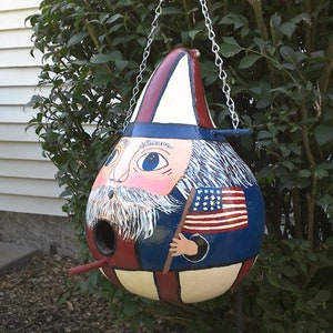 Patriotic Uncle Sam Gourd Birdhouse With Flag and Welcome Sign - Etsy