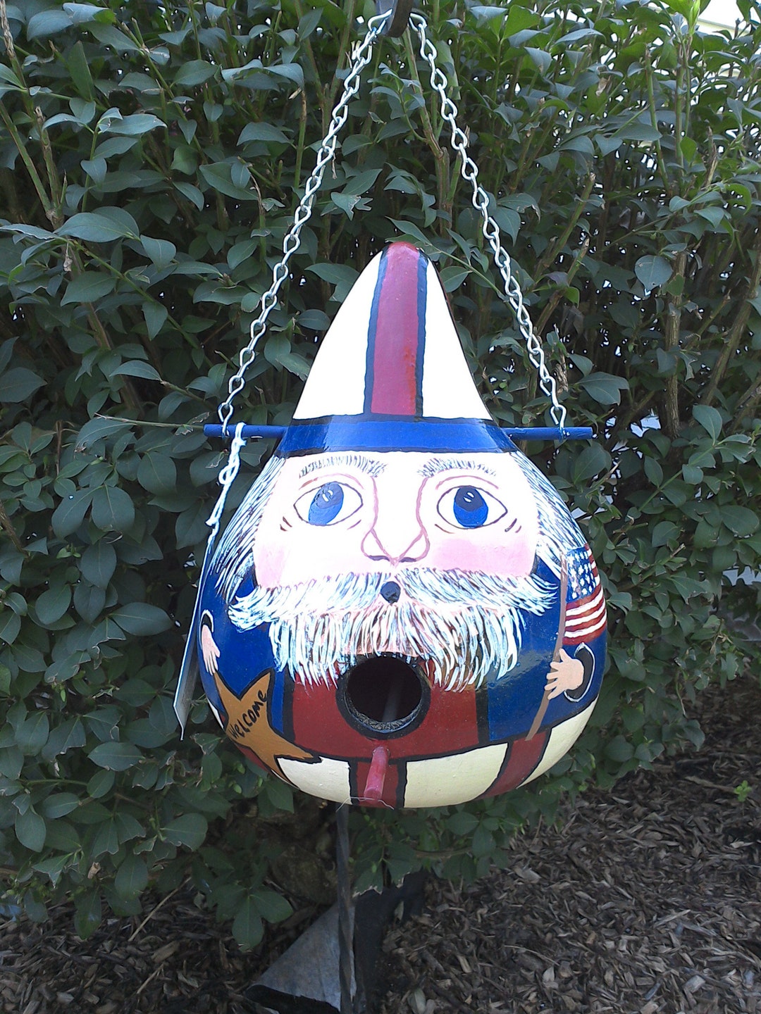 Patriotic Uncle Sam Gourd Birdhouse With Flag and Welcome Sign - Etsy