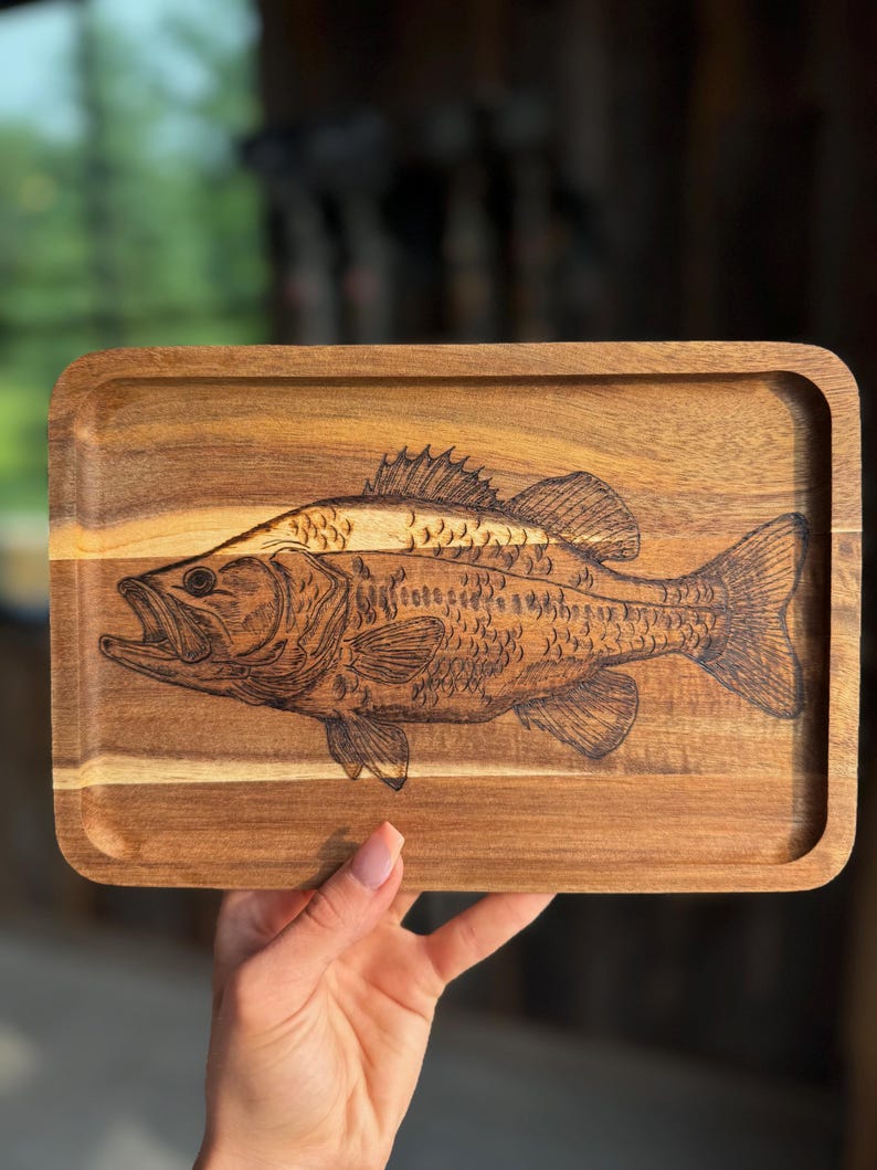 Bass Decorative Wood Tray, Wood Burned Gift - Etsy