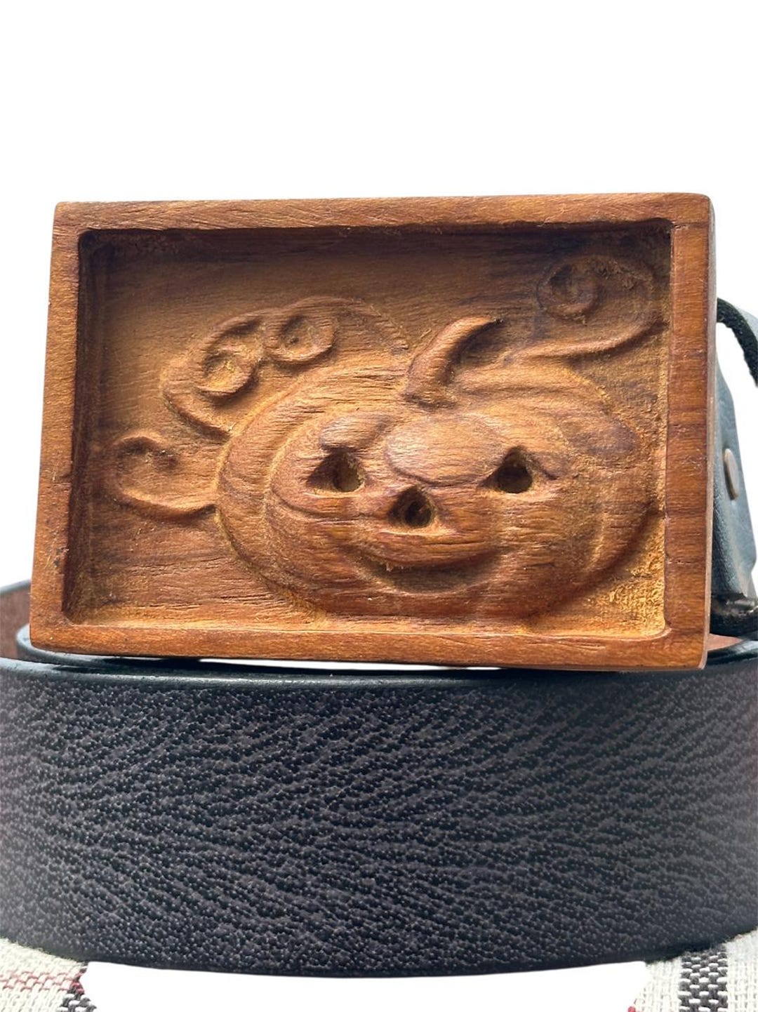 Dark Grey Charcoal Leather Belt, Hand-carved Pumpkin-face Halloween ...
