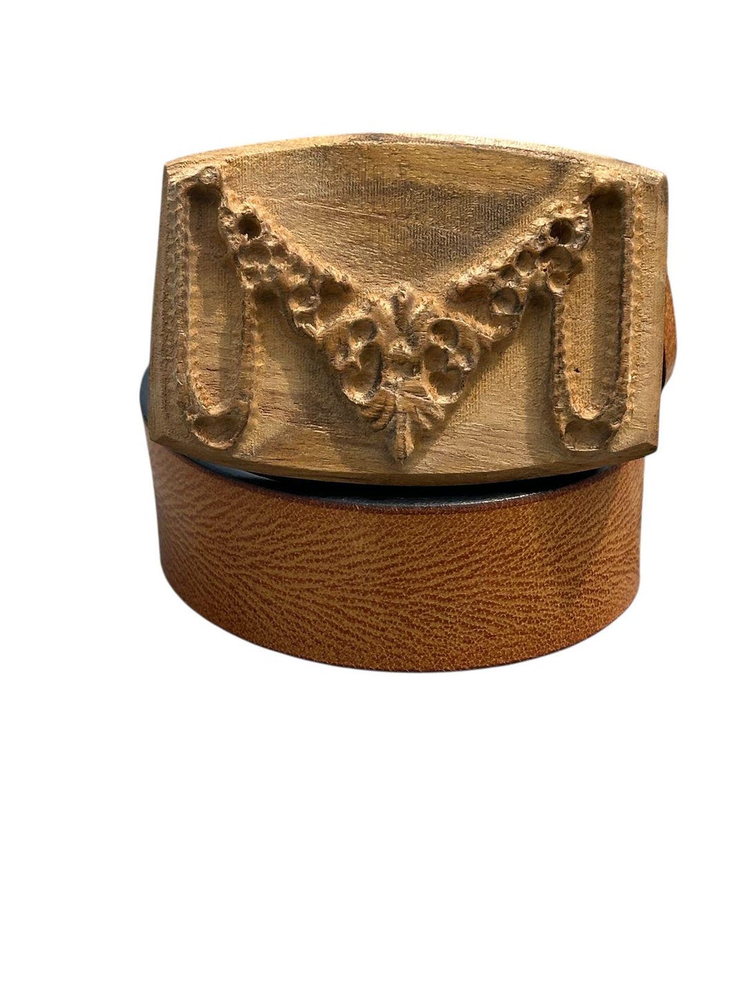 Handcrafted Wooden Buckle Golden Brown Caramel Leather Belt – Vintage ...