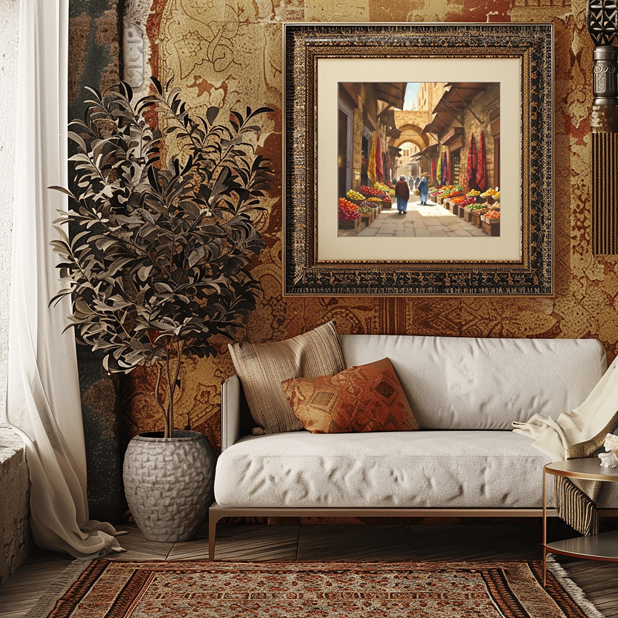 Damascus Vegetable Marketplace Watercolor Painting, Syria Poster ...