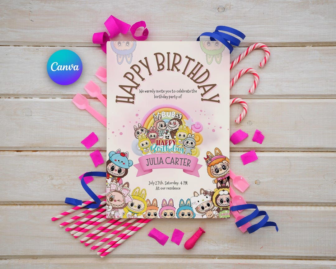 Labubu Editable Template, Animated Labubu Invitation, Labubu Canva ...