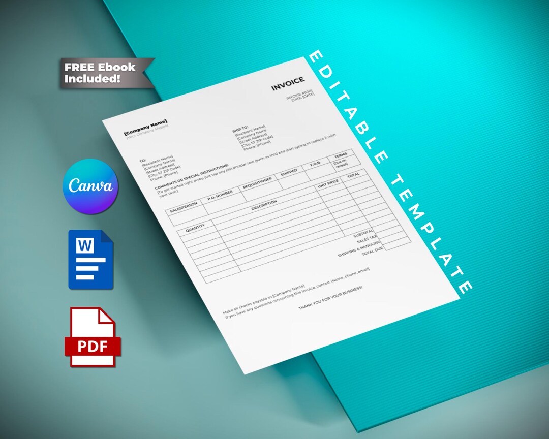 Plantilla de factura, plantilla editable, plantilla digital, plantilla ...