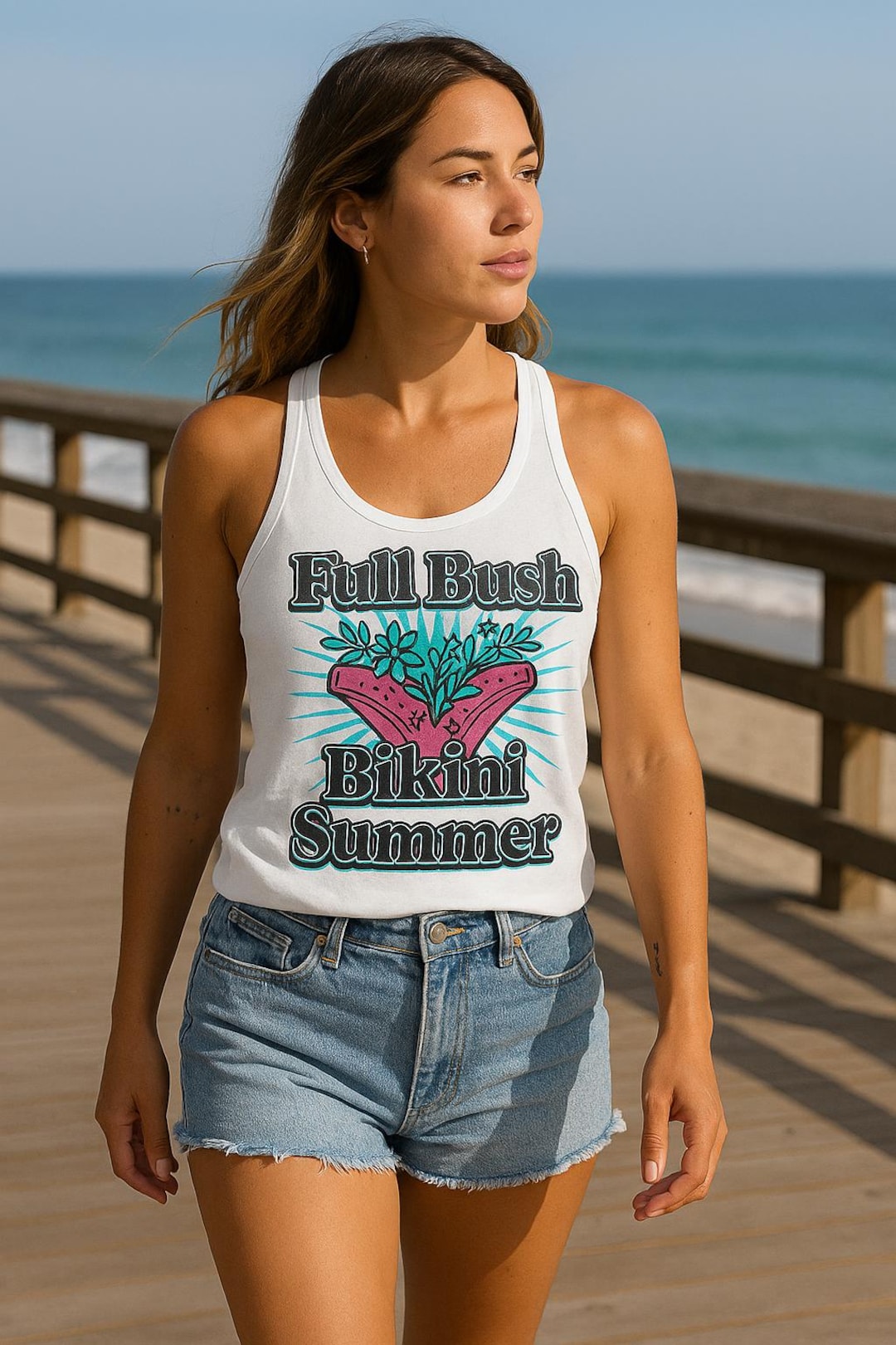 Full Bush Bikini Summer Tank Top for Women | Funny Y2K Racerback Shirt ...