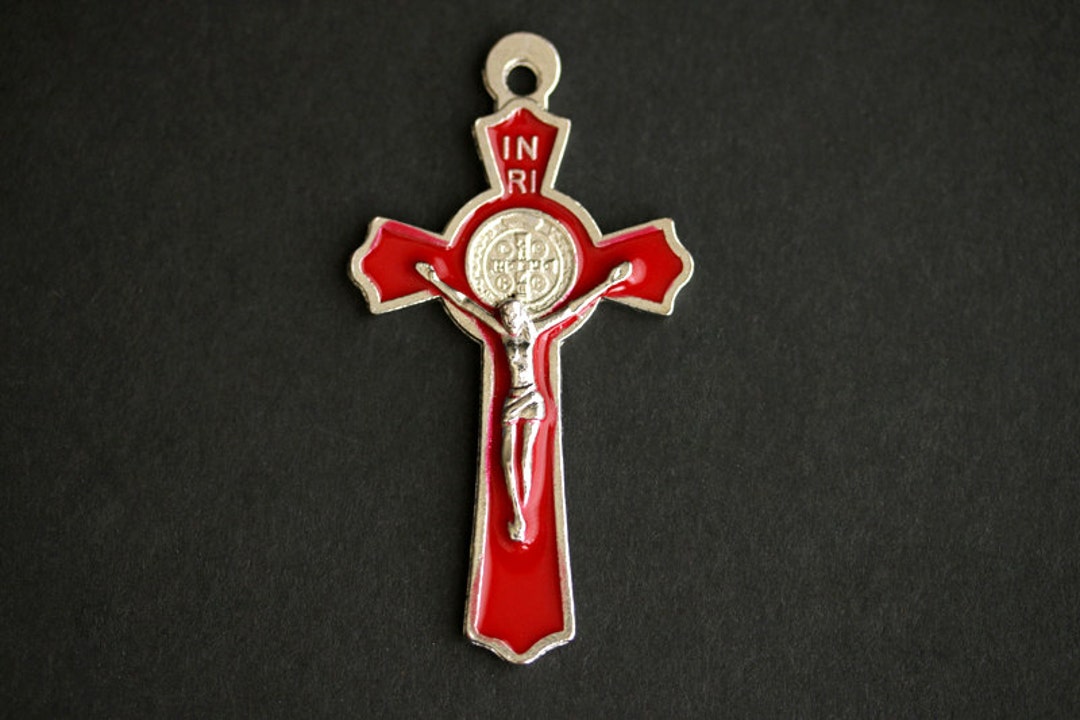 Red Enamel Cross in Silver. Italian St Benedict Cross Charm. Rosary ...