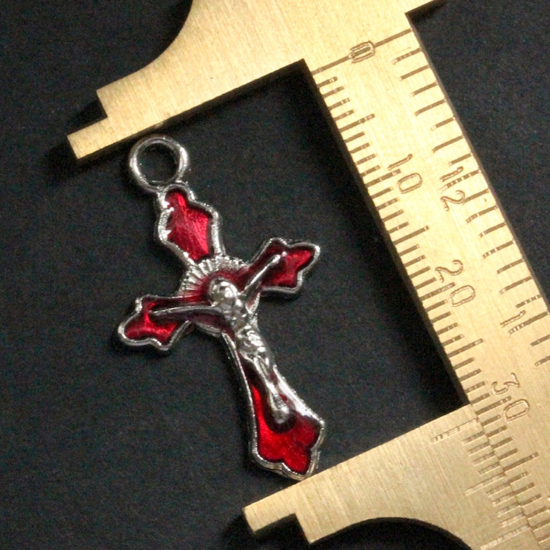 Red Enamel Cross in Silver. Rosary Cross Charm. Red Cross. - Etsy