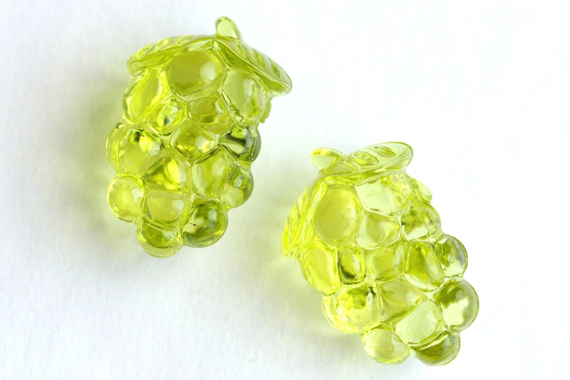 Two (2) Lime Green Grape Buttons. Bunch of Grapes Green Buttons. Clear ...