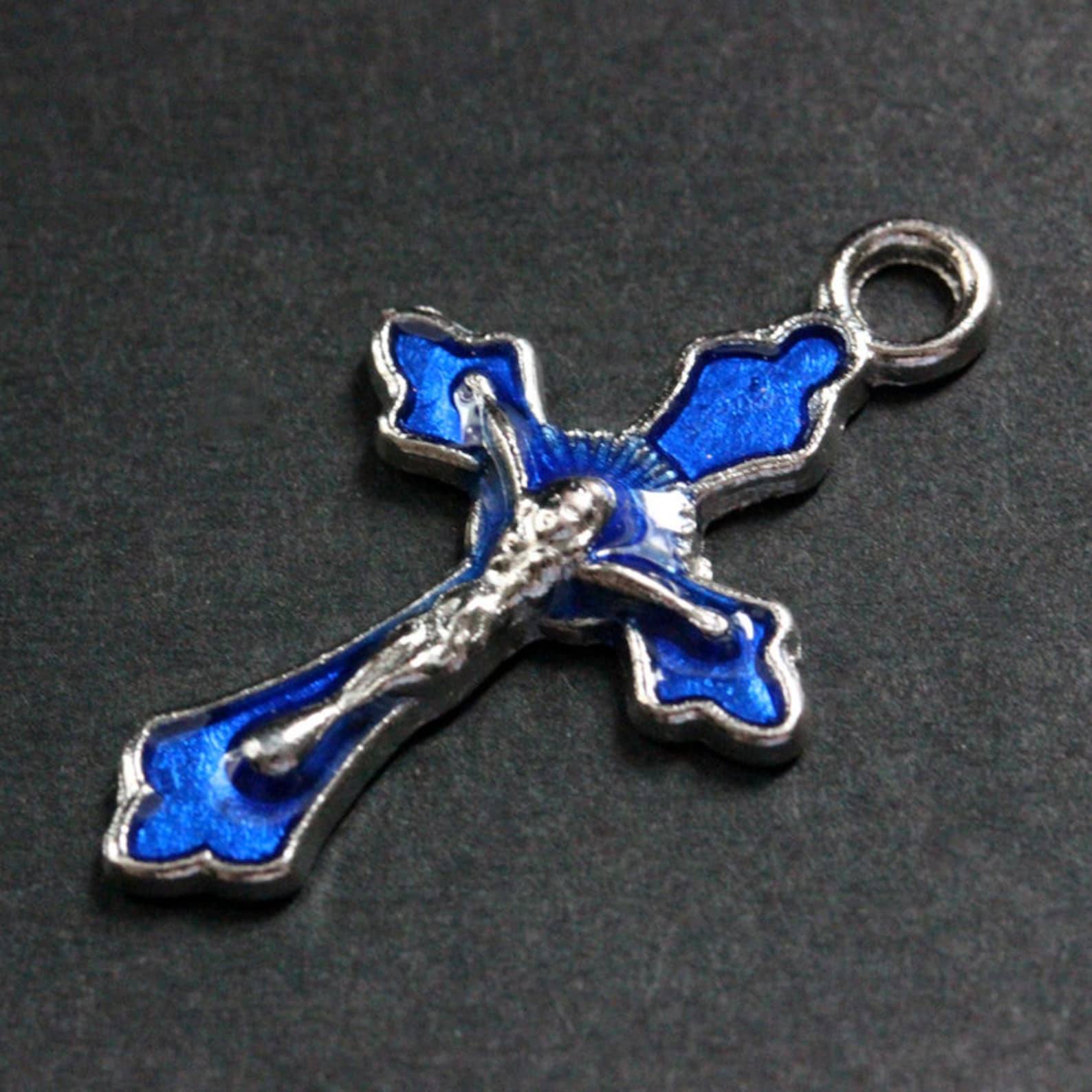 Blue Enamel Cross in Silver. Rosary Cross Charm. Blue Cross. | Etsy