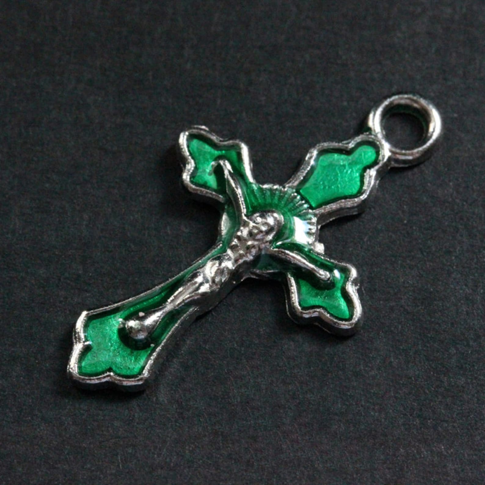 Green Enamel Cross in Silver. Rosary Cross Charm. Green Cross. - Etsy