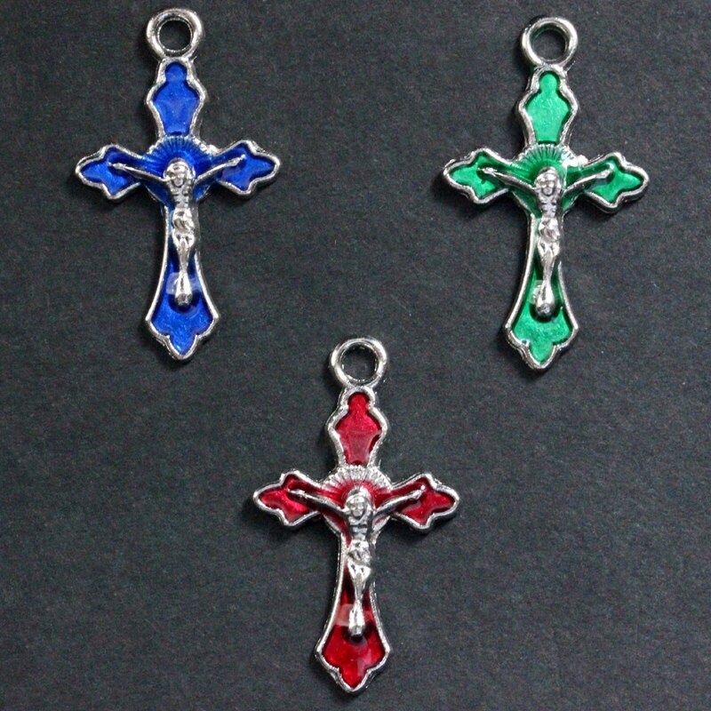 Red Enamel Cross in Silver. Rosary Cross Charm. Red Cross. - Etsy
