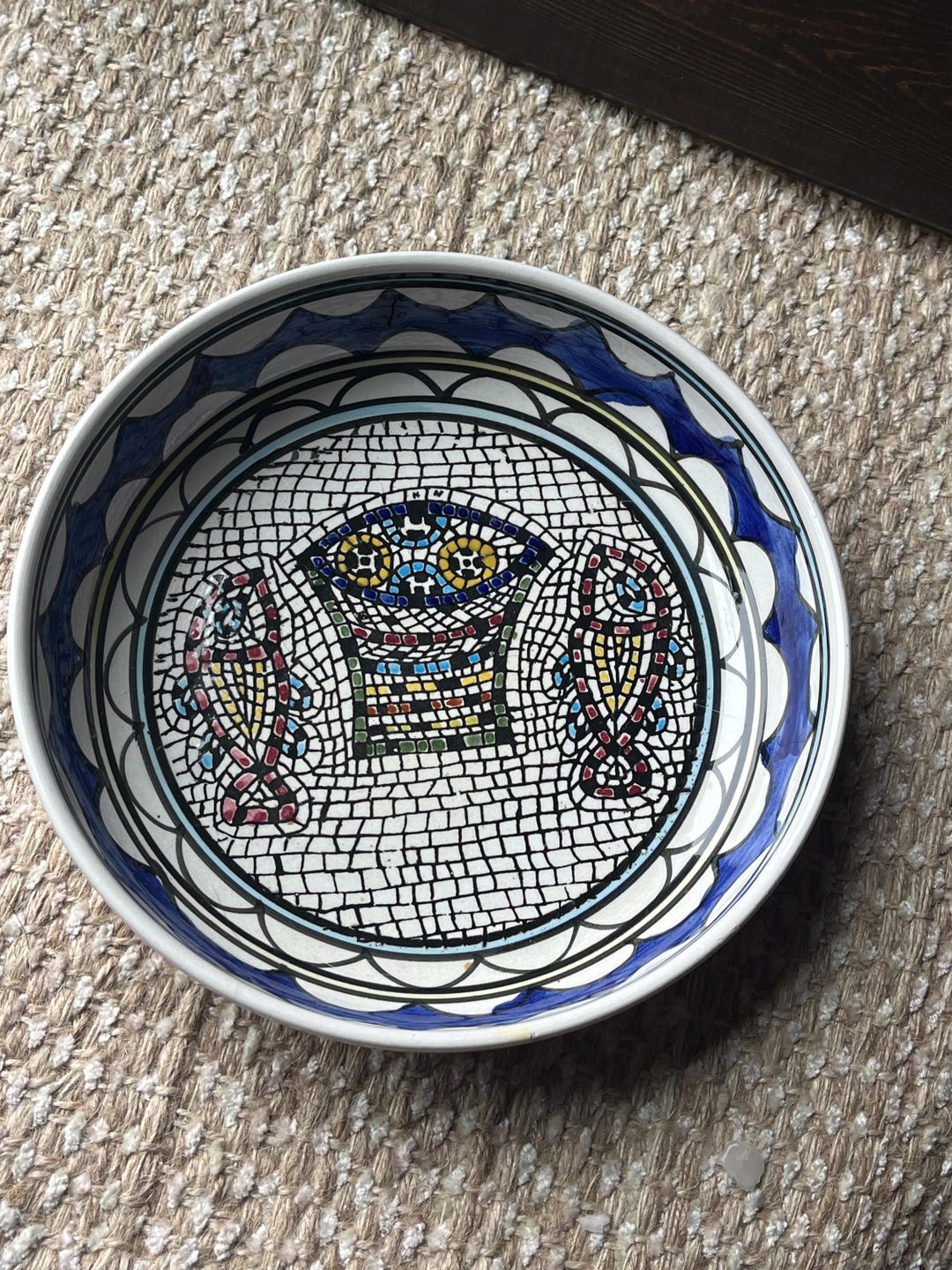 Hand-painted Jerusalem Loaves and Fishes Ceramic Bowl ~ Mosaic Pottery ...