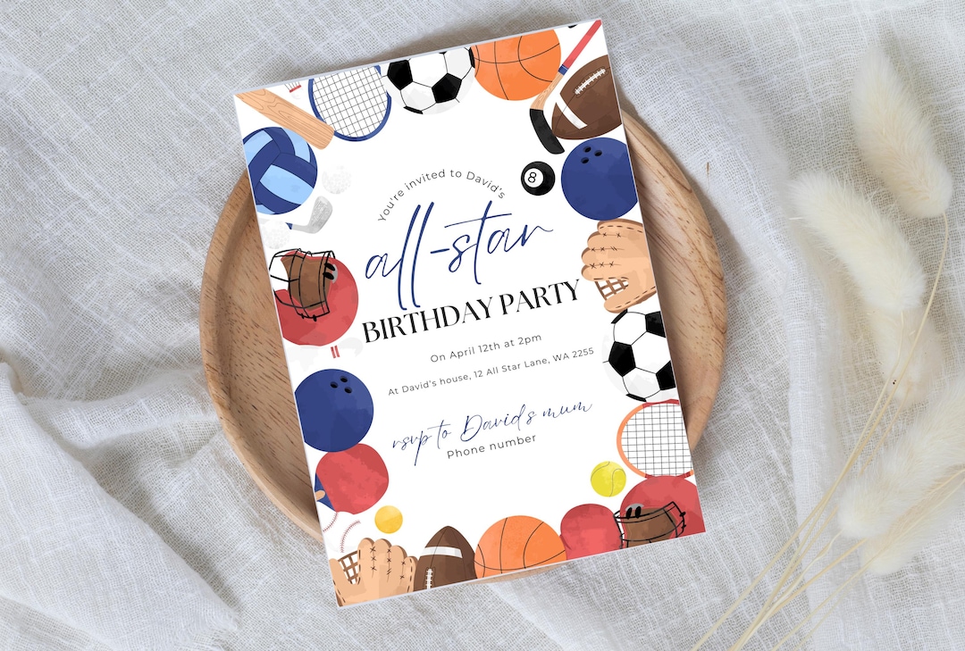 All-star Sports Birthday Invitation | Editable Boy's Sports Party ...
