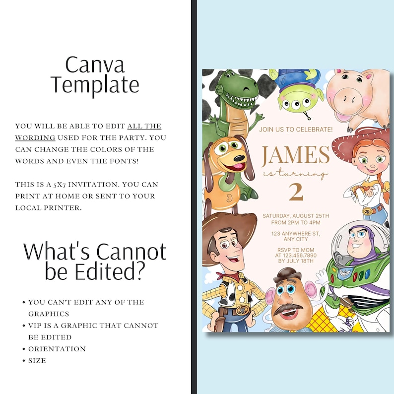 Toy Story Birthday Invitation Template: Editable Canva Design (digital ...