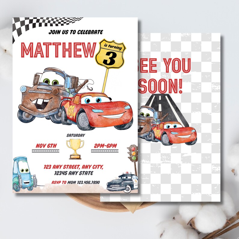 Lightning Mcqueen Birthday Invitation - Editable Digital Invite - Cars ...