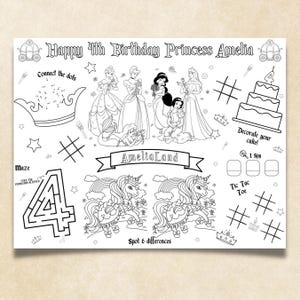 Princess Activity Sheet Printable, Kids Birthday Party Favor, Editable ...