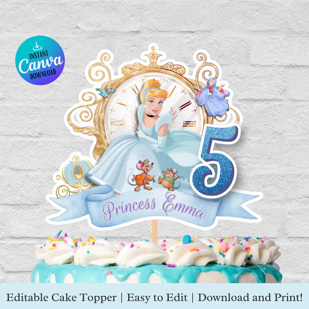 Blue Princess Cake Topper: Cinderella Birthday Party Decor (canva ...