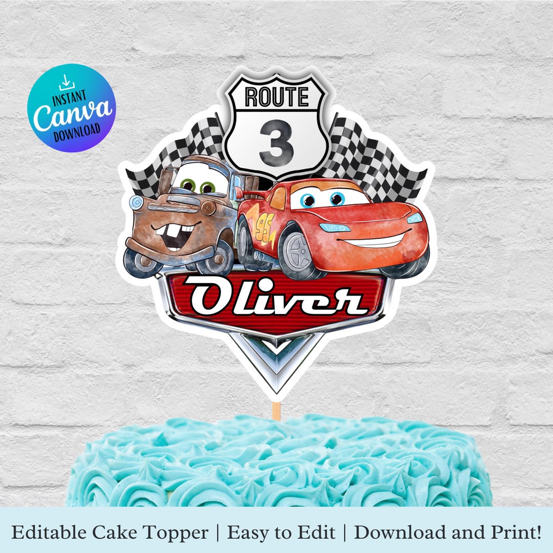 Lightning Mcqueen Cake Topper: Cars Birthday Party Decoration (digital ...