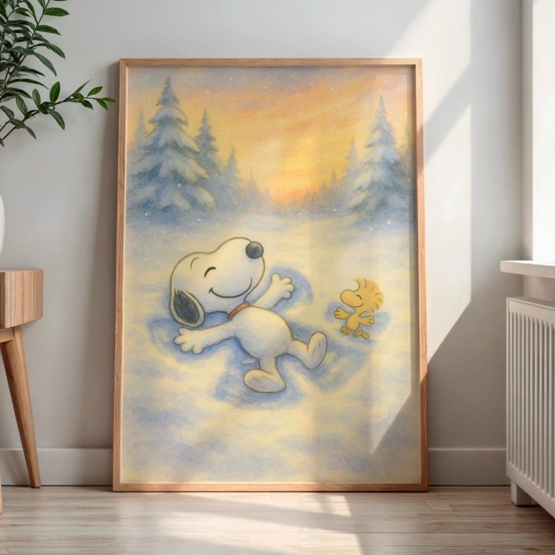 Snoopy Winter Snow Art Print, Cute Snoopy & Woodstock Poster, Cozy ...
