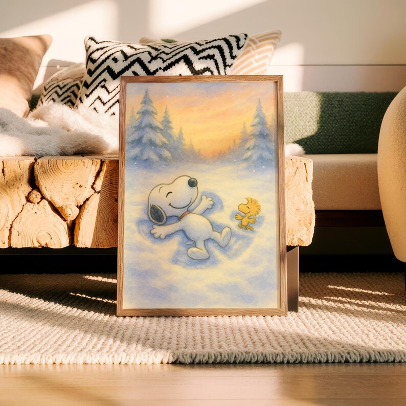Snoopy Winter Snow Art Print, Cute Snoopy & Woodstock Poster, Cozy ...