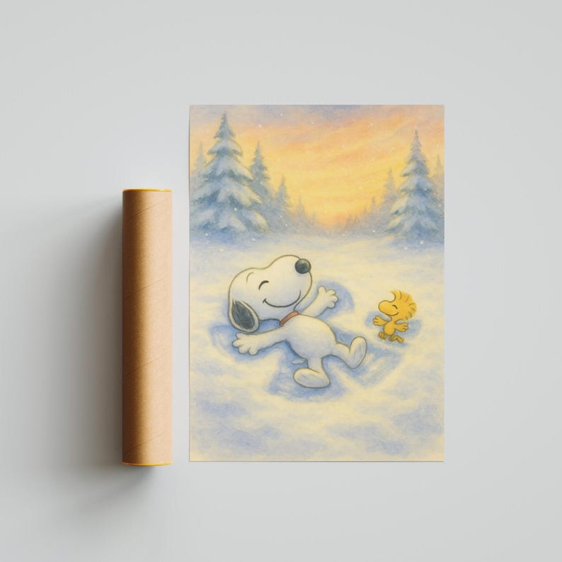 Snoopy Winter Snow Art Print, Cute Snoopy & Woodstock Poster, Cozy ...