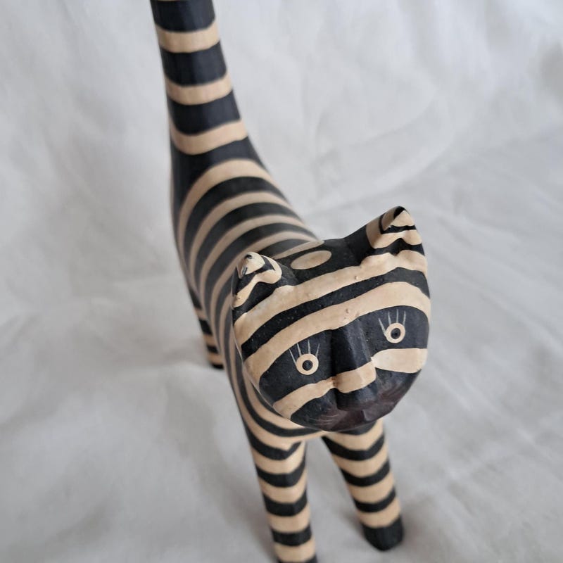 Wooden Folk Art Cat White - Etsy