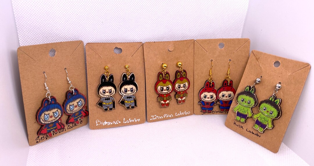 Super Hero Labubu Inspired Laser Cut, Hand Painted, Wood Earrings - Etsy