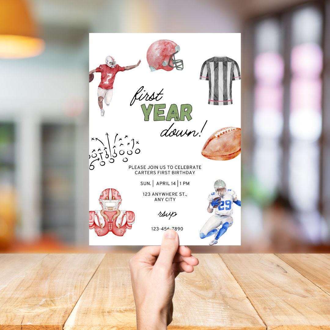 First Year Down Birthday Invitation Template - Etsy