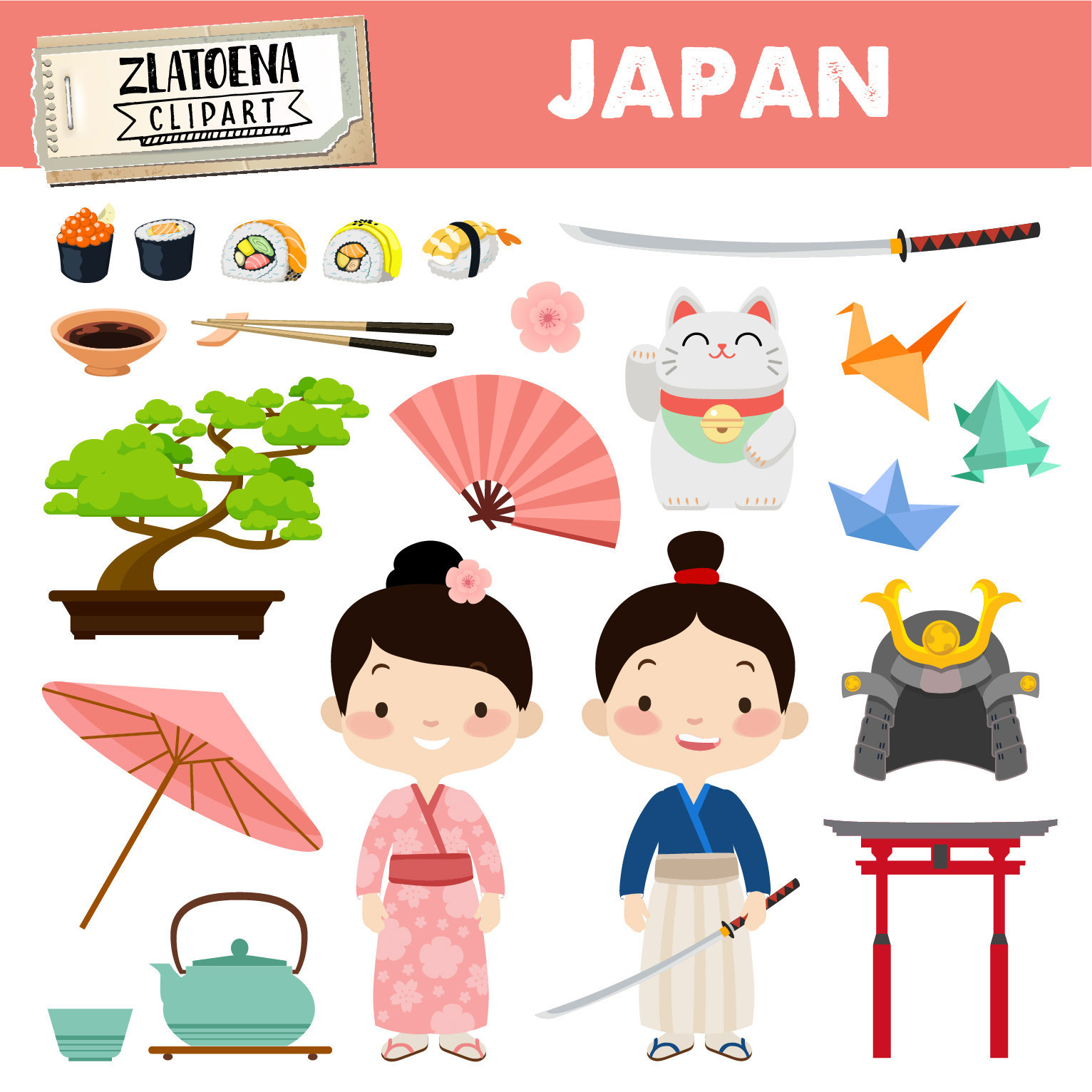 Japan clipart Japanese clip art Geisha Samurai clipart Asia | Etsy