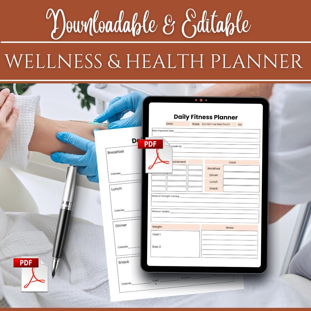 All-in-one Editable Health and Wellness Planner, Customizable Daily ...