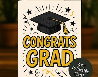 Printable Graduation Card | Congrats Grad Cap | Digital Download ...