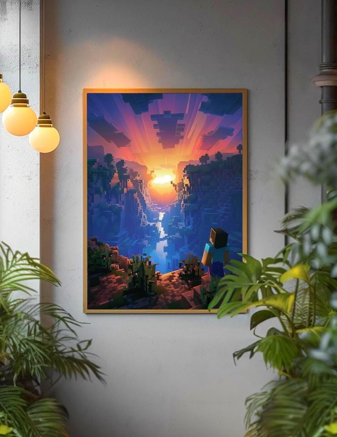 Minecraft Gaming Room Poster, Sunset Landscape (digital Download) - Etsy