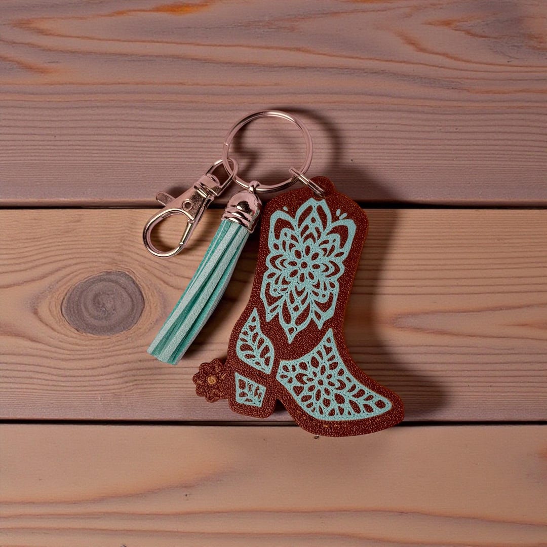 3D Printed Cowboy Boot Keychain | Turquoise Tooled Design - Etsy