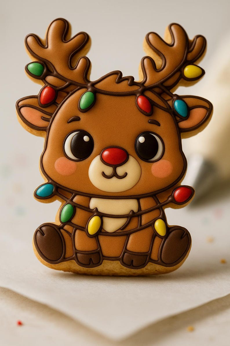 Christmas Reindeer With Lights Cookie Cutter - Etsy