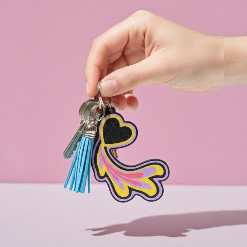 Colorful Retro Heart Swirl Keychain | 3D Printed Bag Charm W/ Tassel ...