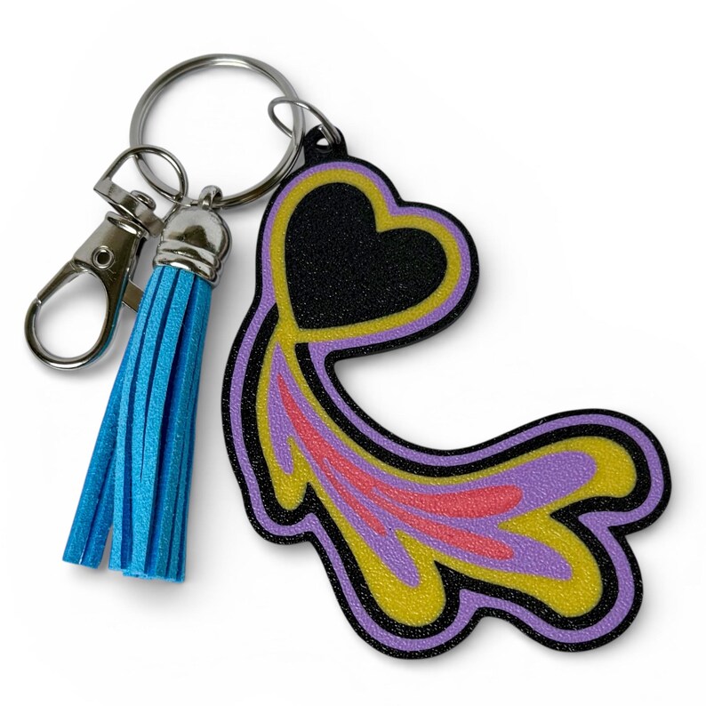 Colorful Retro Heart Swirl Keychain | 3D Printed Bag Charm W/ Tassel ...