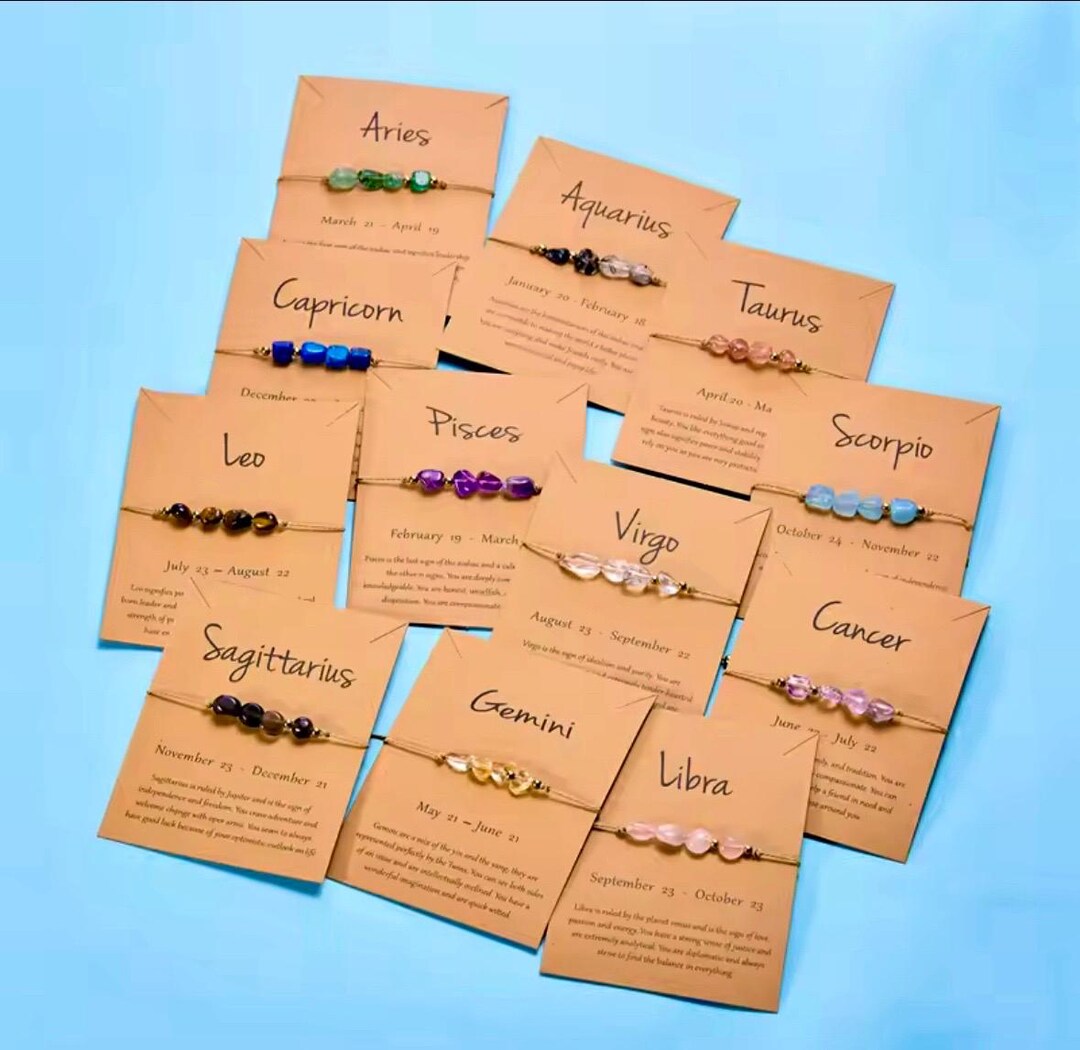 12 Constellation Natural Stone Beads Bracelets for Women Zodiac Signs ...