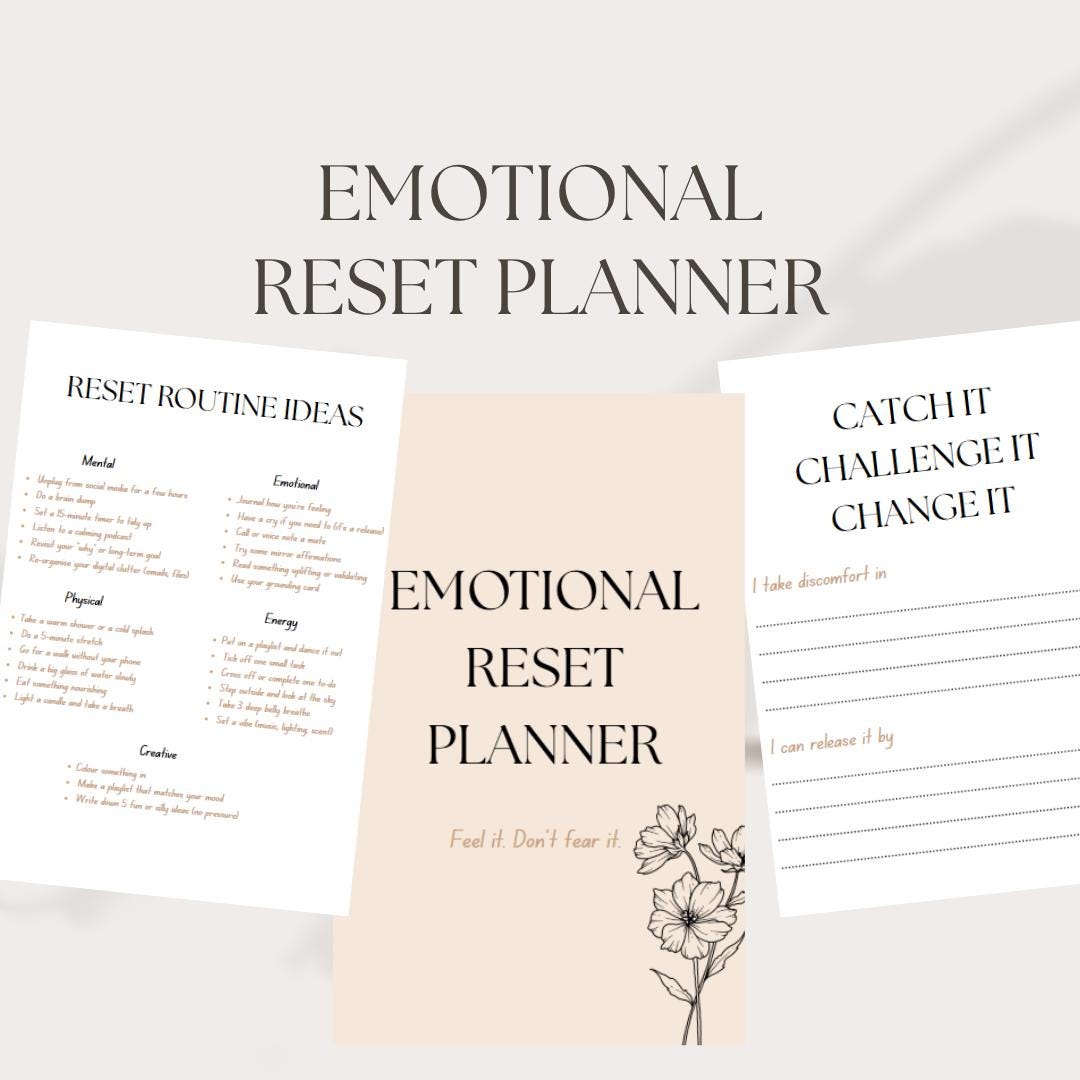 Emotional Reset Planner | Mental Health Journal | Self-care Printable | Therapy Workbook ...