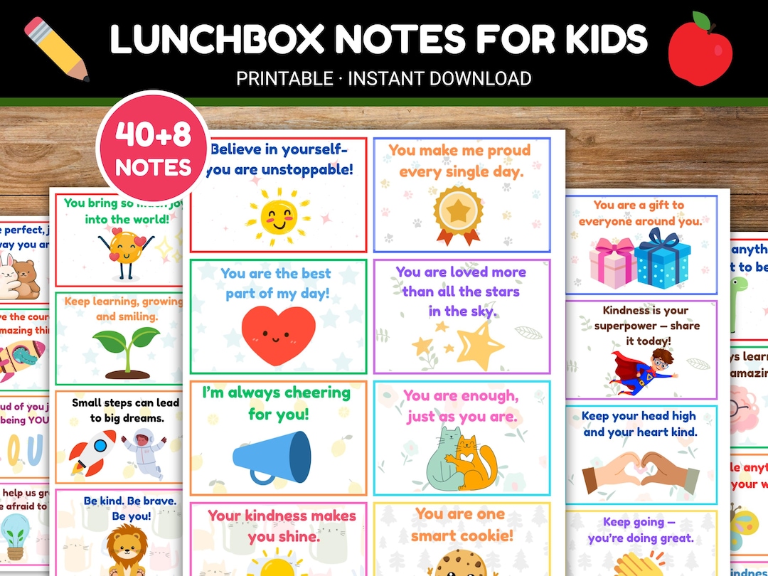 Lunch Box Notes for Kids, Encouraging Lunchbox Notes, Lunch Box Cards ...