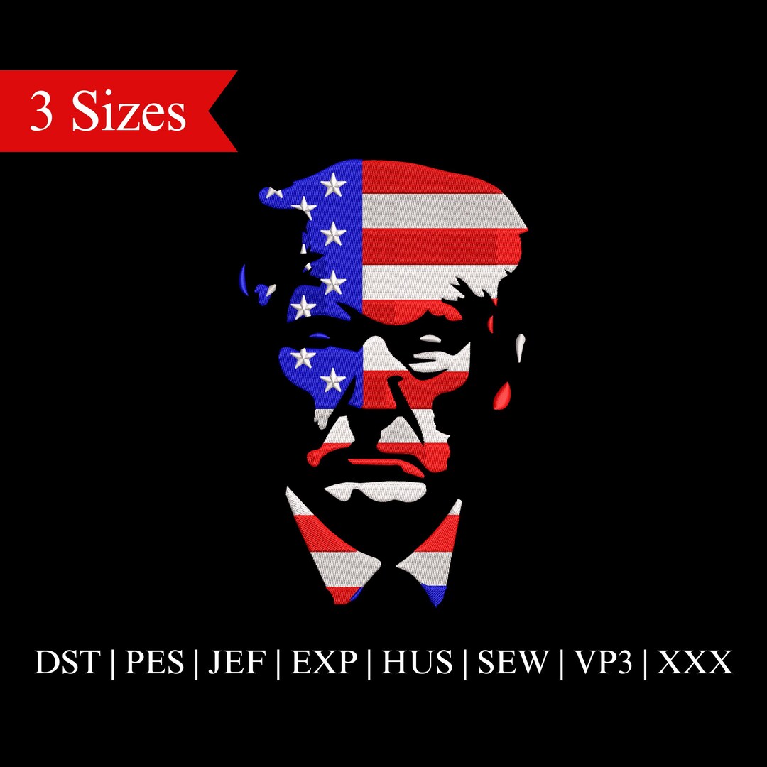 Trump Portrait Embroidery Design: MAGA USA Flag (3 Size - Instant ...