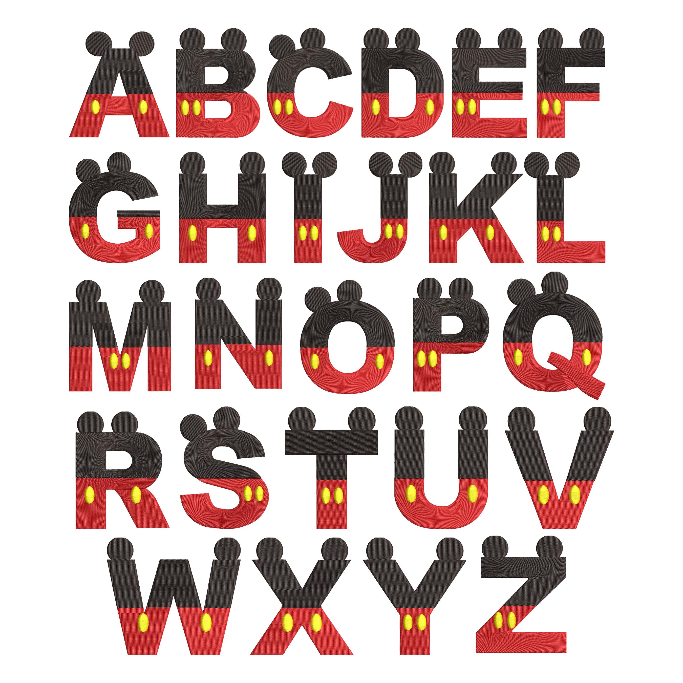 Mickey Mouse Alphabet Embroidery Designs: 4x4 Hoop, 2 Font Sizes ...