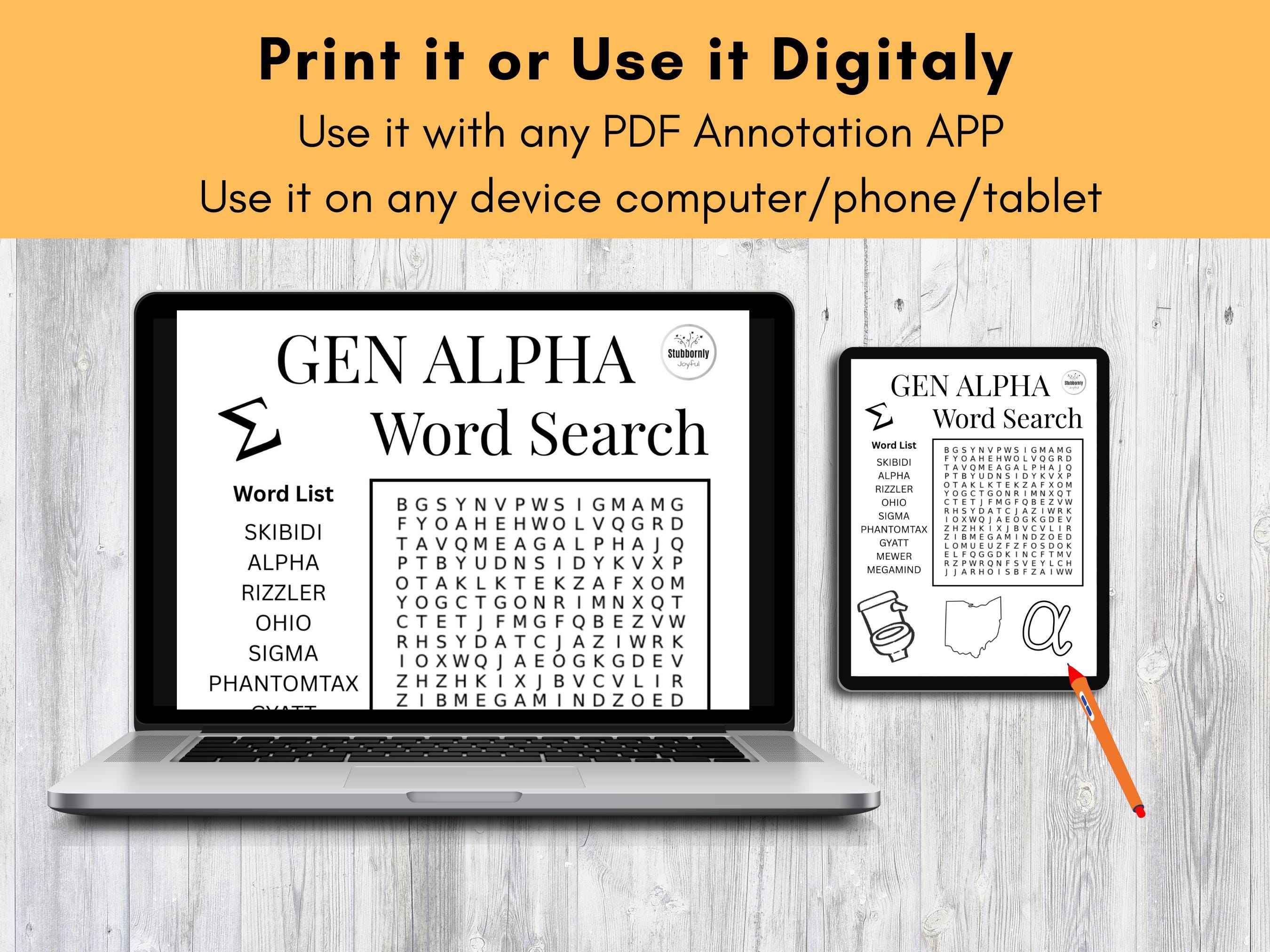 Gen Alpha Word Search | Sigma | Gen A | Funny Word Search for 3rd, 4th ...