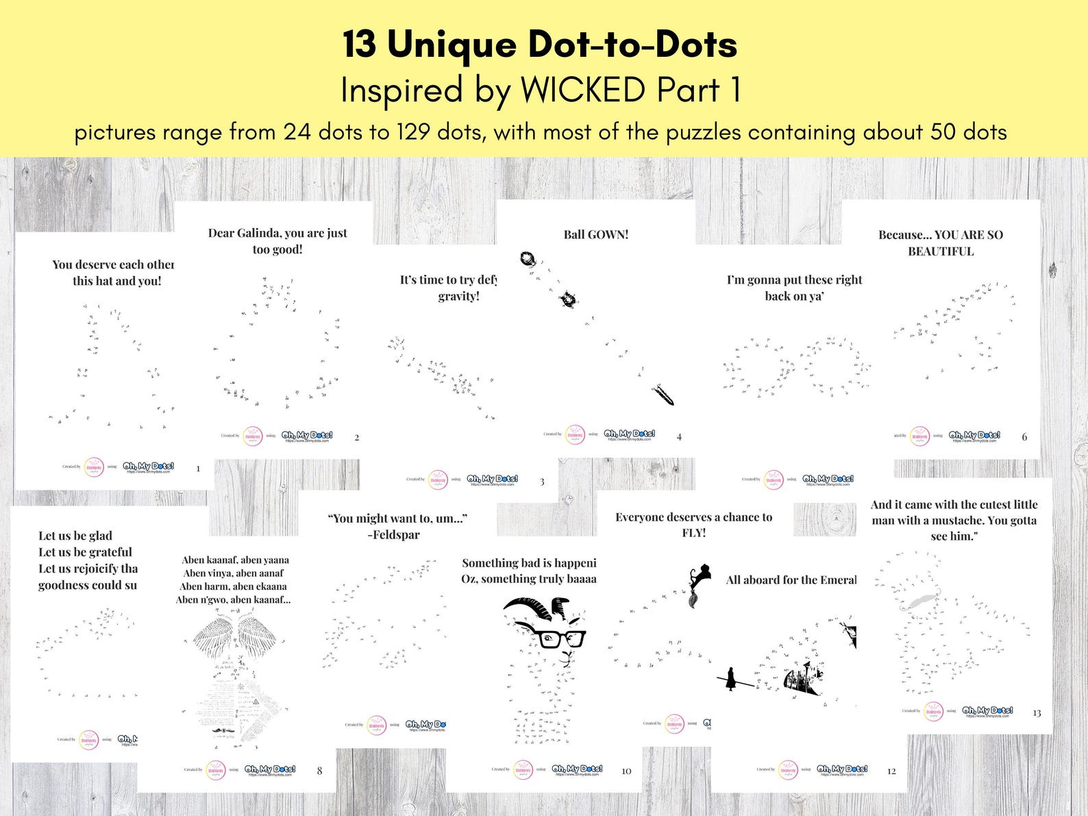 Wicked Dot to Dot, Wicked Movie Part 1 Printable Activity, Wicked Party ...