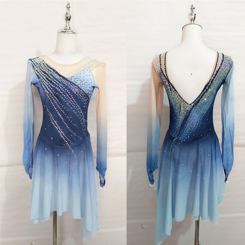 Blue Figure Skating Dress Customized Ice Skating Dress Ice Dance
