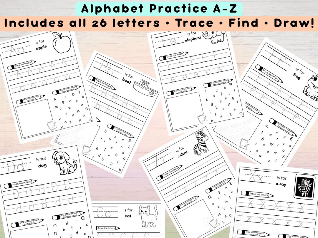 Alphabet Tracing A-Z Worksheets | Preschool Pre-k + Kindergarten Letter ...
