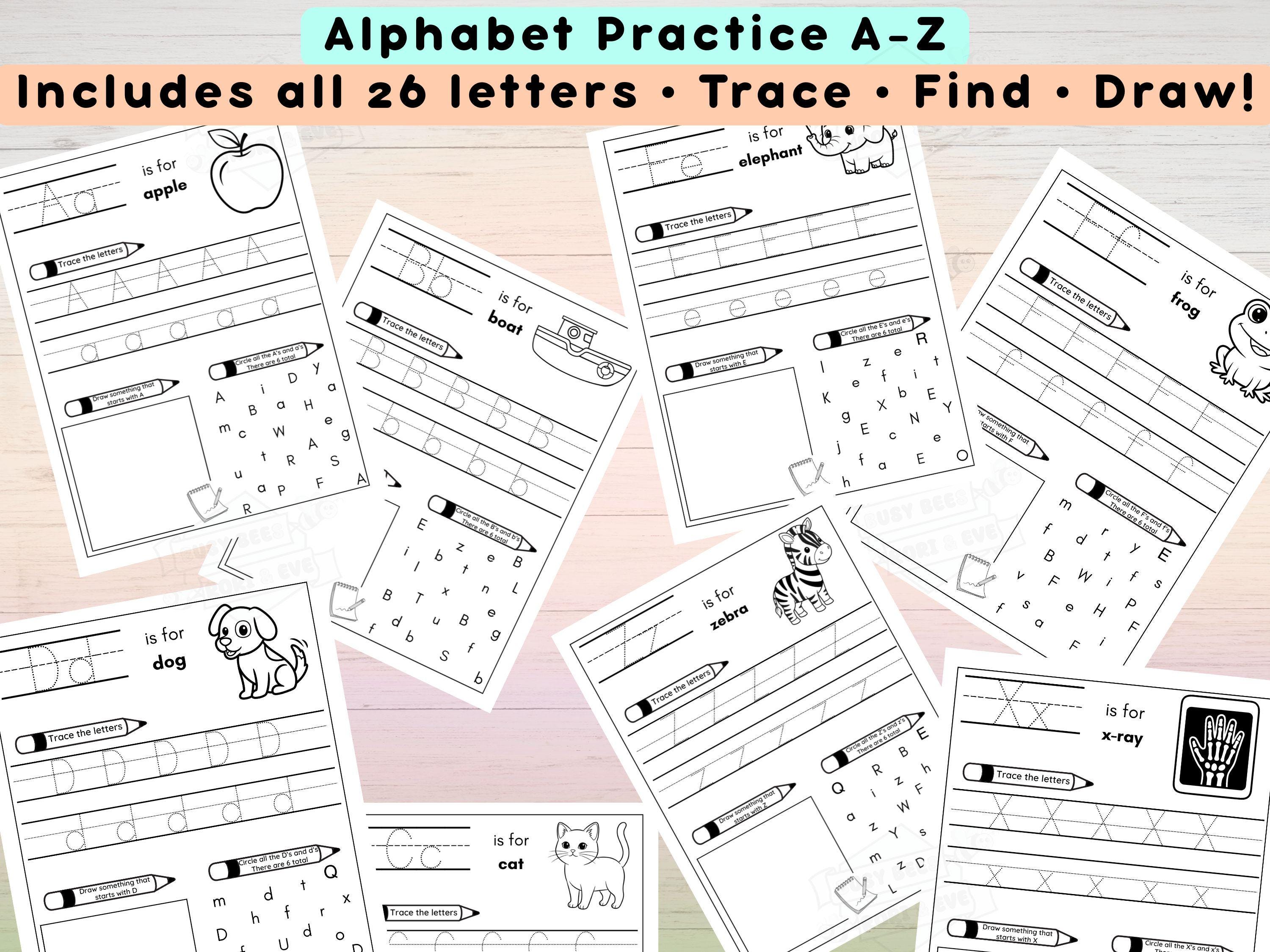 Alphabet Tracing A-Z Worksheets | Preschool Pre-k + Kindergarten Letter ...